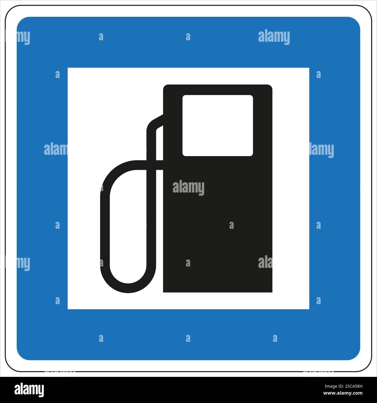 Square road sign indicating a gas station with a fuel pump symbol ...