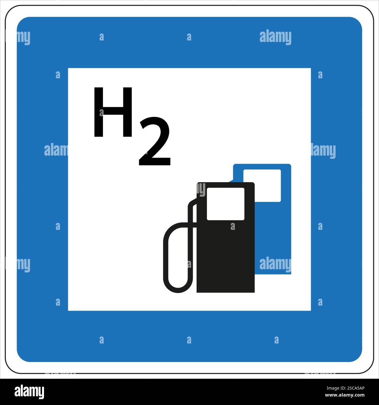 Hydrogen gas station road sign indicating availability of h2 fuel ...