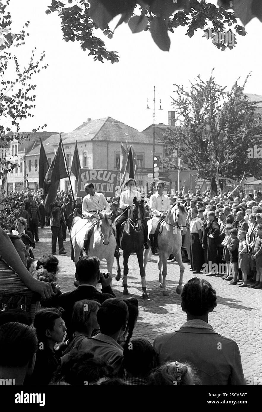 Picture shows man and woman from the circus, spectators and in the back ...