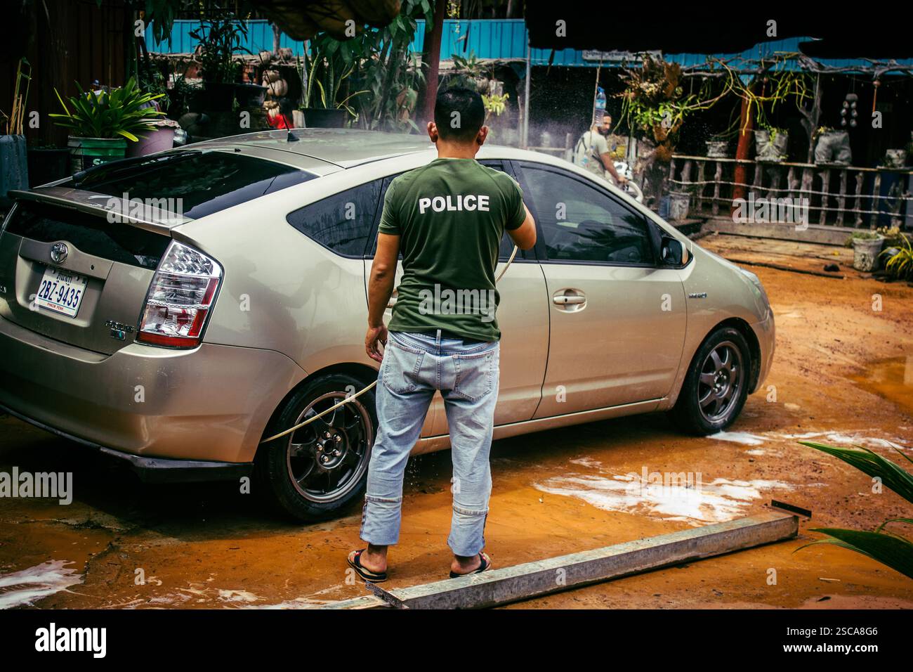 Svay, Koh Rong Island, Cambodia, February 6, 2025 Police officer ...