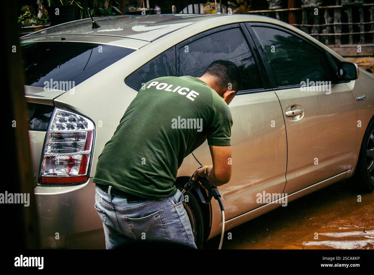 Svay, Koh Rong Island, Cambodia, February 6, 2025 Police officer ...
