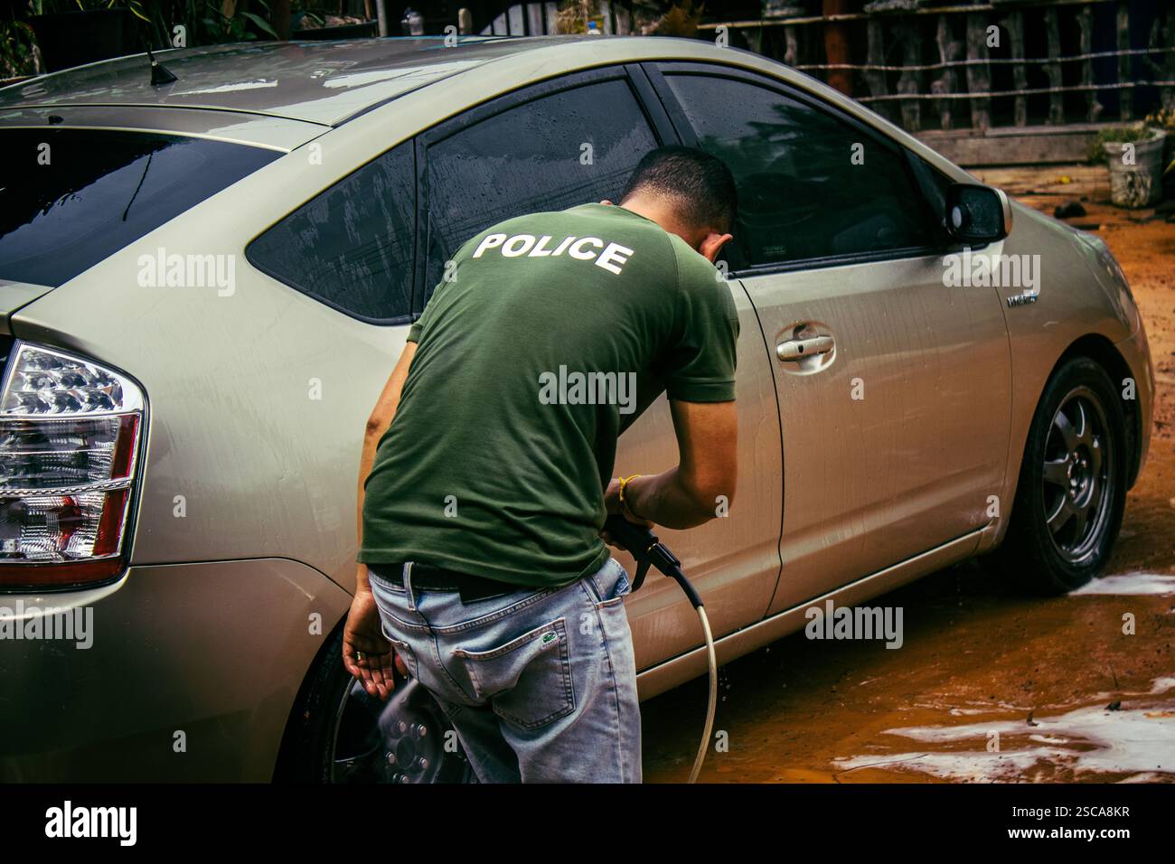 Svay, Koh Rong Island, Cambodia, February 6, 2025 Police officer ...