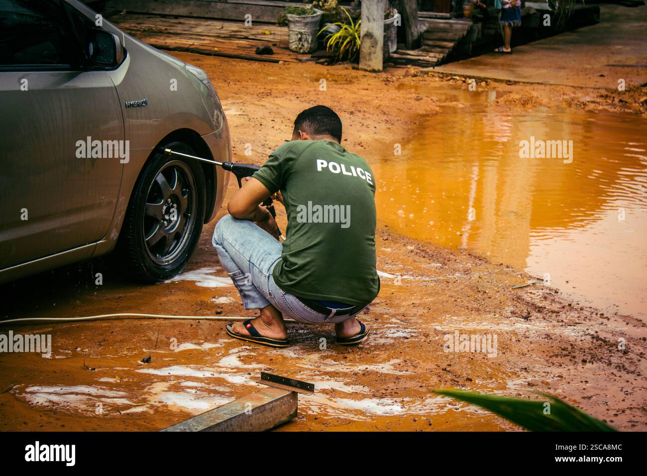Svay, Koh Rong Island, Cambodia, February 6, 2025 Police officer ...