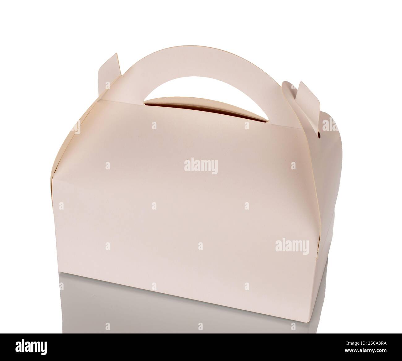 One paper box for food packaging, close-up, isolated on white ...