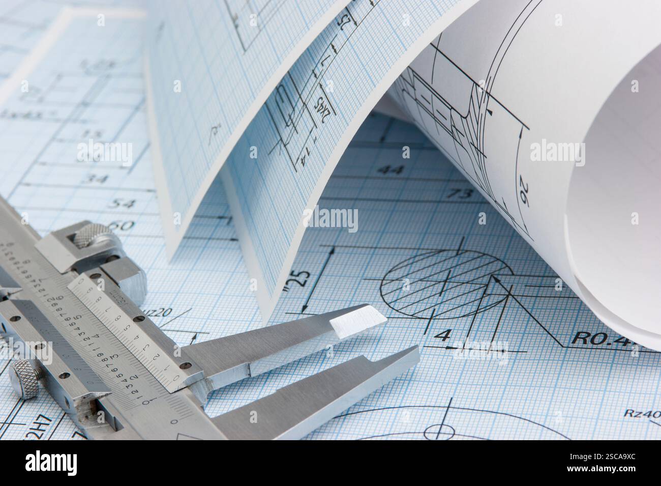 tools and mechanisms detail on the background of technical drawings ...