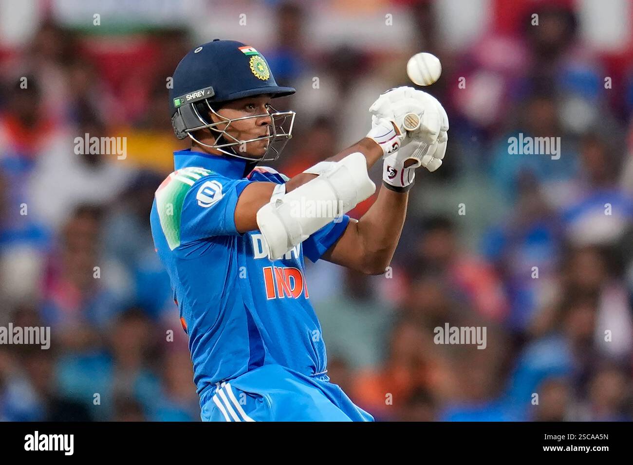 India's Yashasvi Jaiswal bats during the first one day international ...