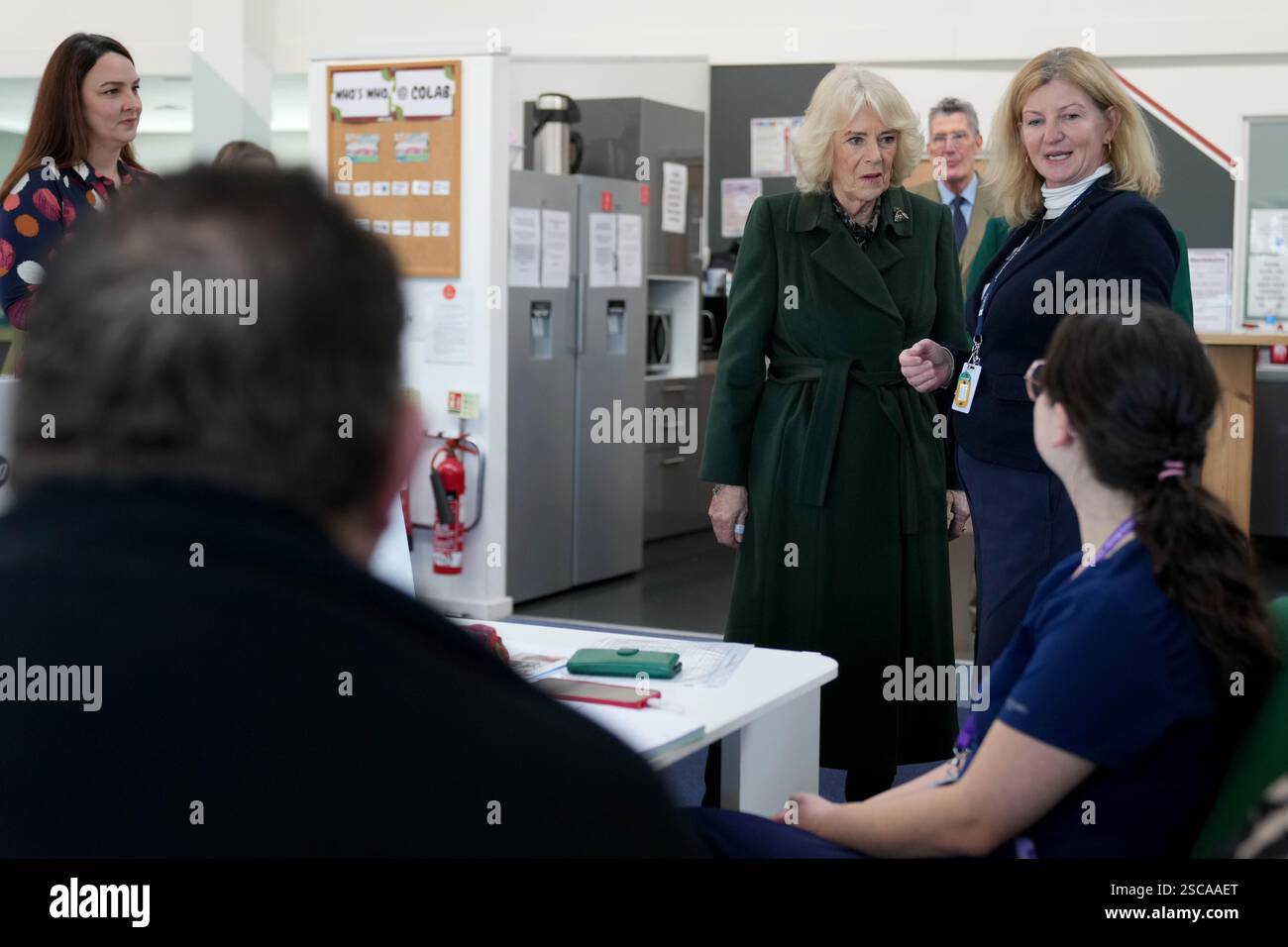 Queen Camilla meets staff during a visit to CoLab Exeter, a multi ...