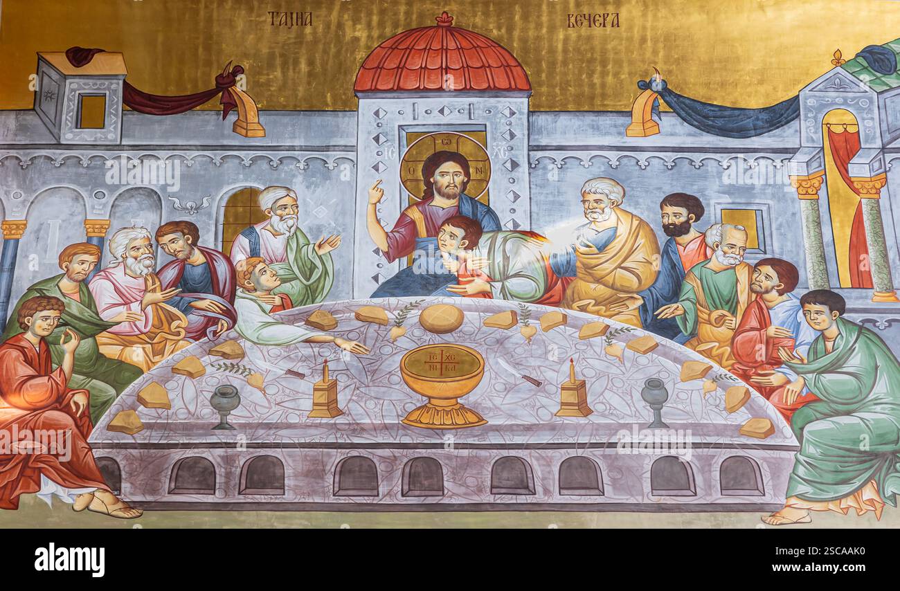The Last supper Frescoes in the Orthodox Church. Beautiful painted ...