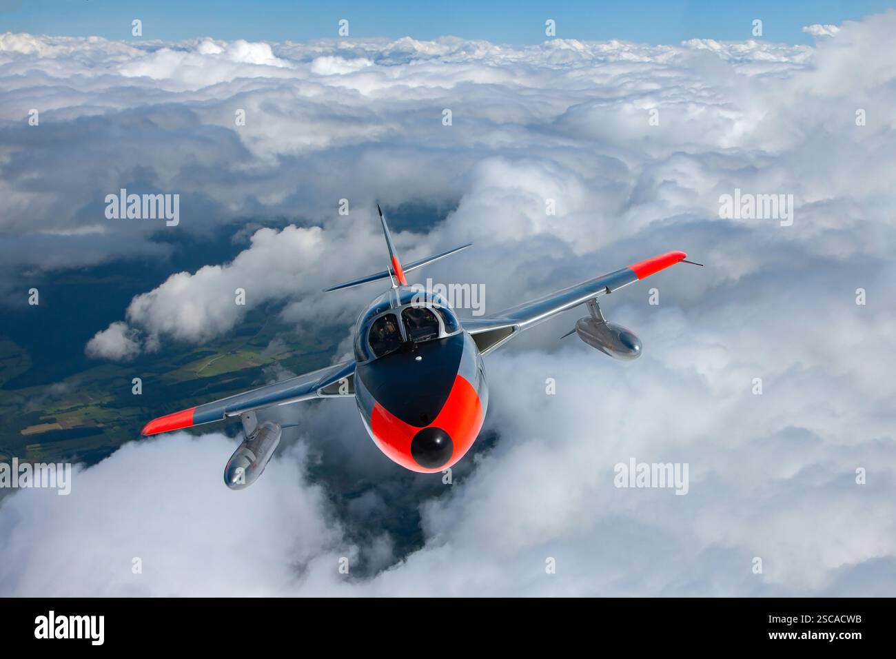 A Hawker Hunter jet performing an aerial maneuver during an air-to-air ...