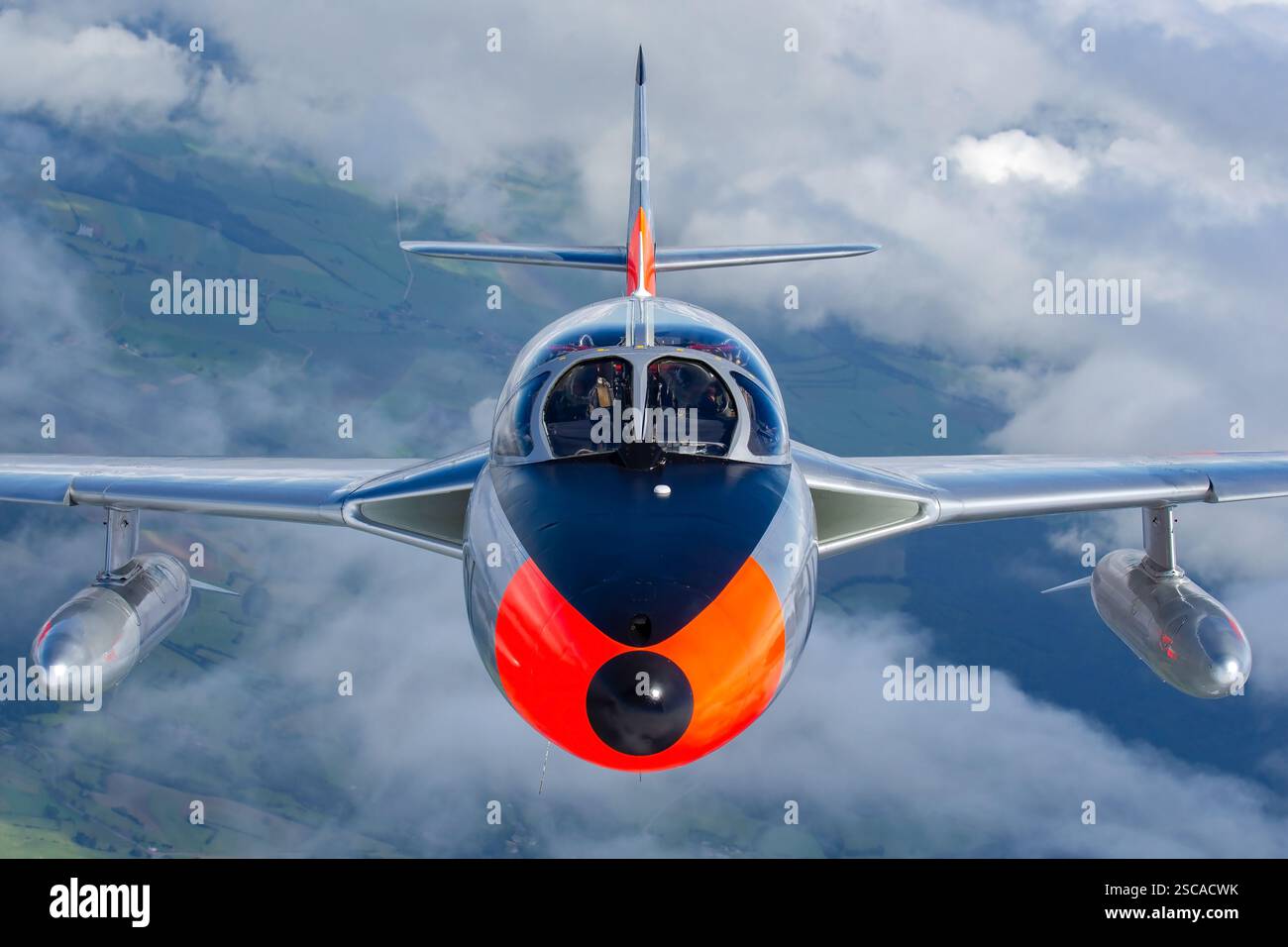 A Hawker Hunter jet fighter in flight during an air-to-air photo shoot ...