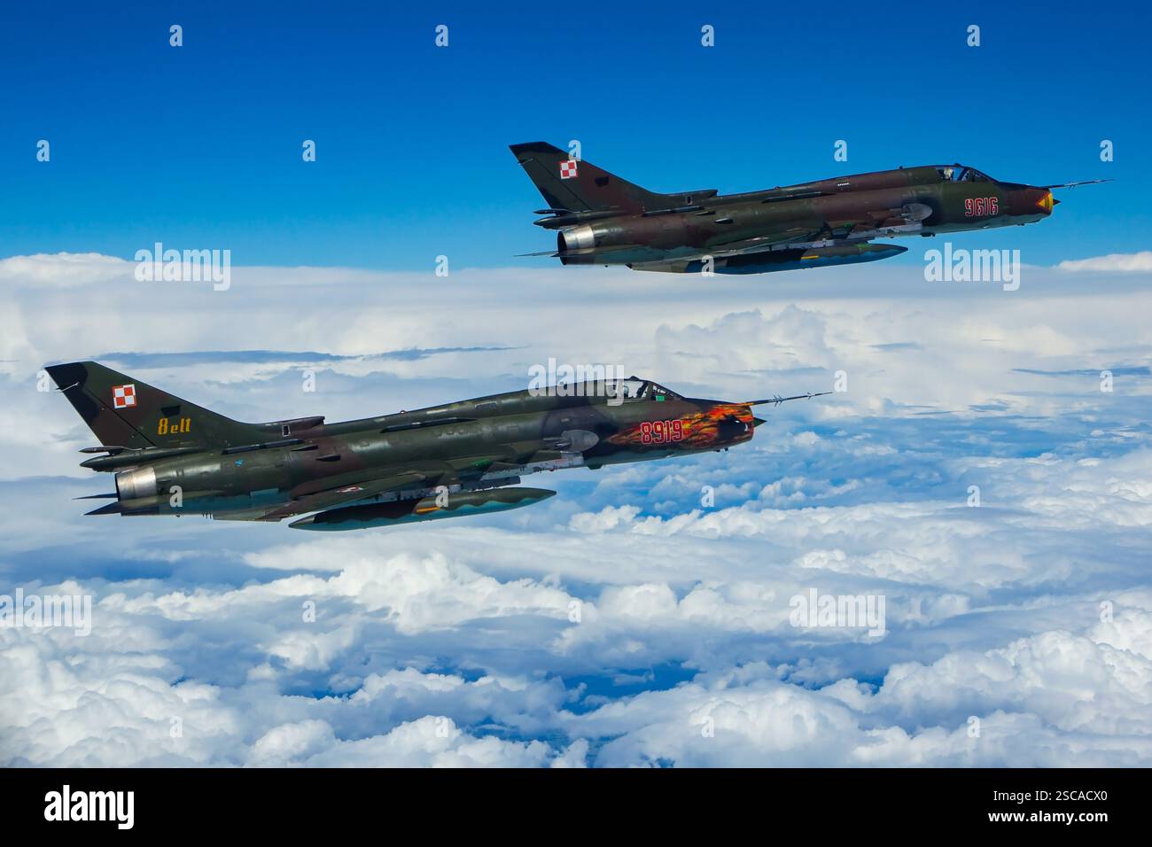 A Polish Air Force Sukhoi Su-22 fighter-bomber captured in flight during an air-to-air photo ...