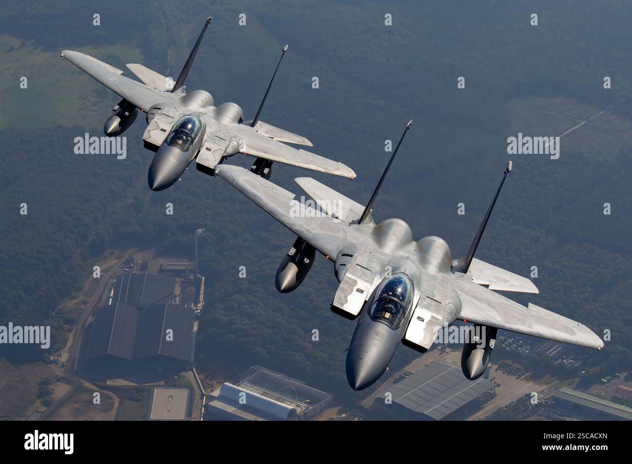 A USAF F-15 Eagle fighter jet in flight during an air-to-air photo ...