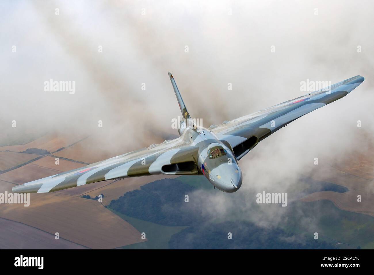 A Royal Air Force Avro Vulcan bomber in flight during an air-to-air ...