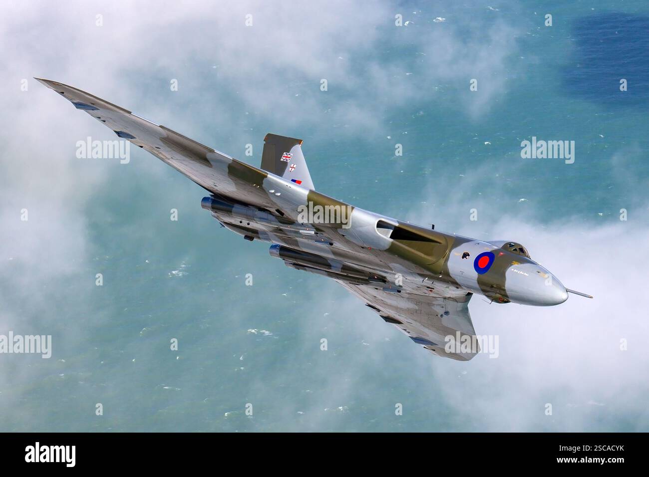 Avro Vulcan in flight, captured during an air-to-air photo shoot. This ...