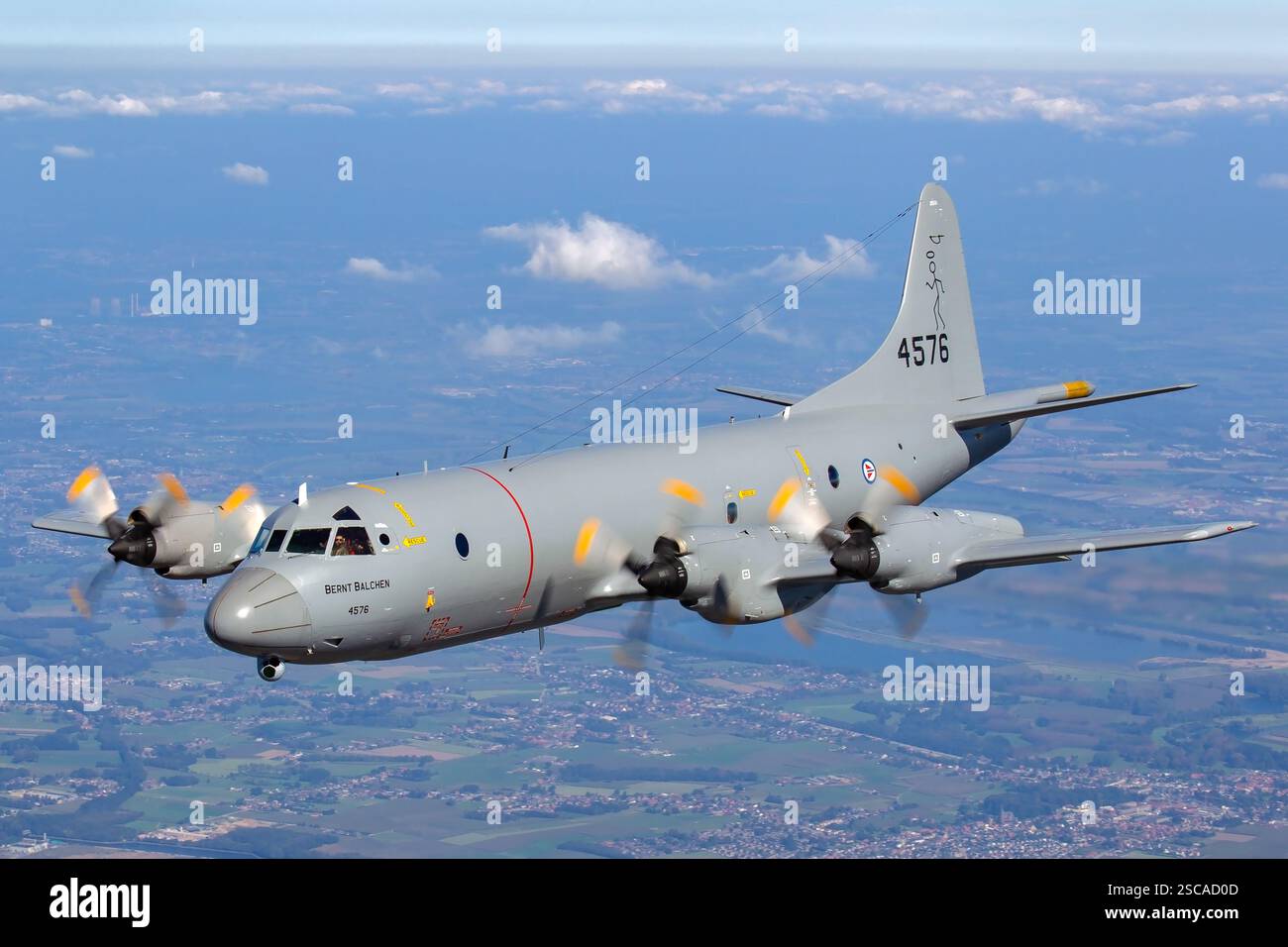A Norwegian Air Force Lockheed P-3 Orion in flight, performing ...