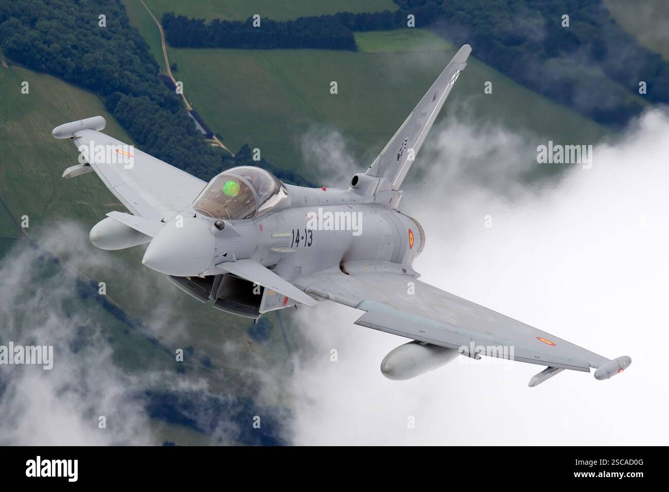 Spanish Air Force Eurofighter Typhoon in flight. Powered by two Eurojet EJ200 engines, the ...
