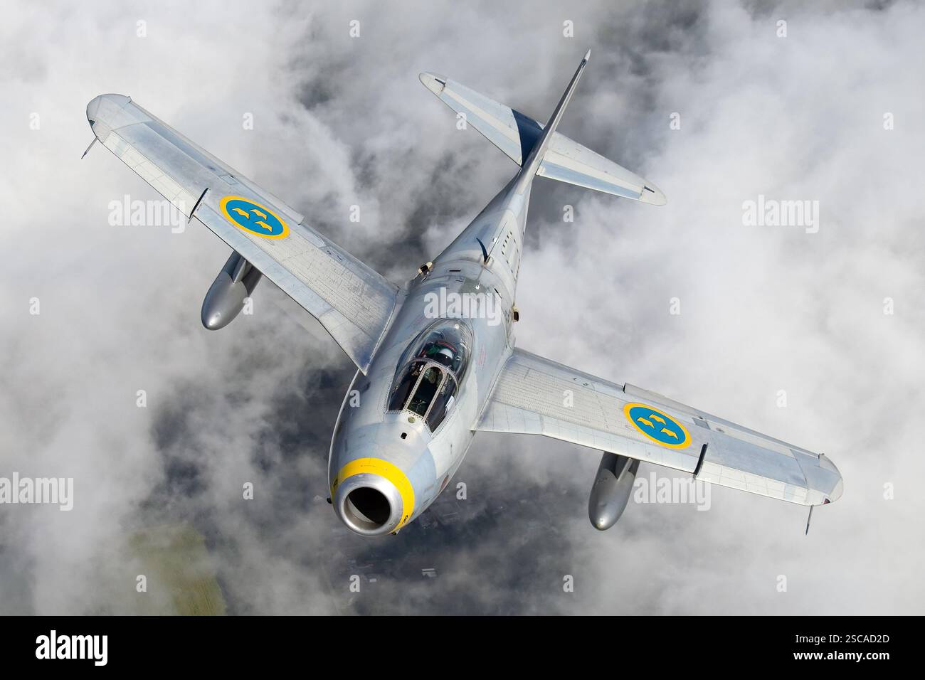A Saab 29 Tunnan jet of the Swedish Air Force performing during an air ...