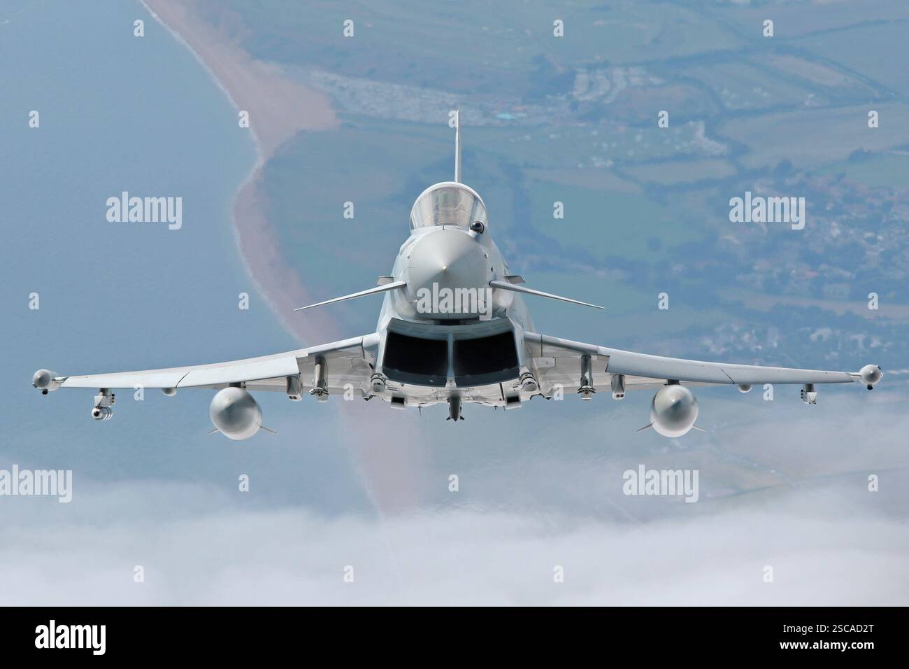 A third image of the Royal Air Force Eurofighter Typhoon in flight, showing the aircraft's ...
