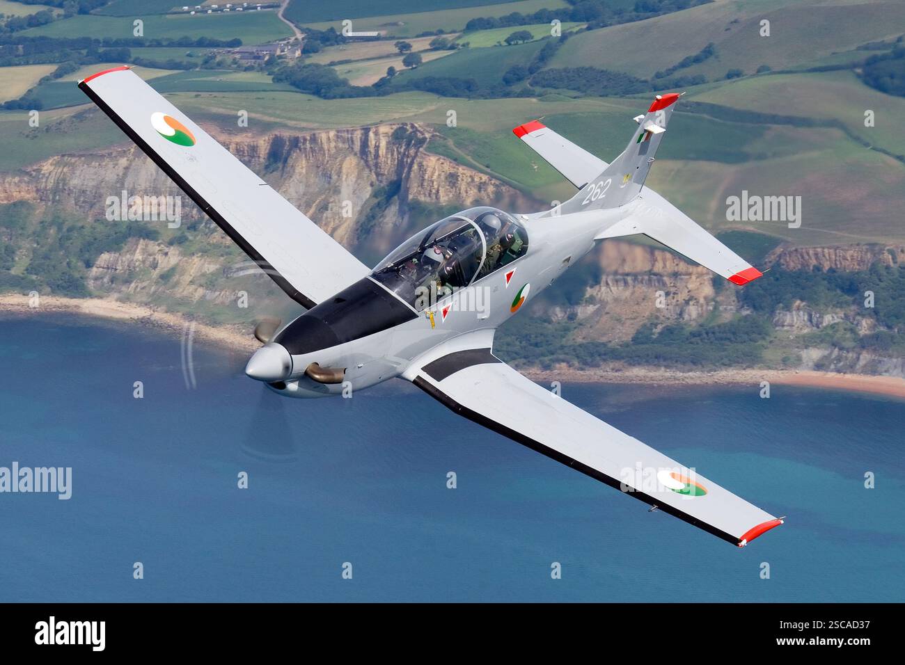 A second image of the Irish Air Corps Pilatus PC-9 in flight ...