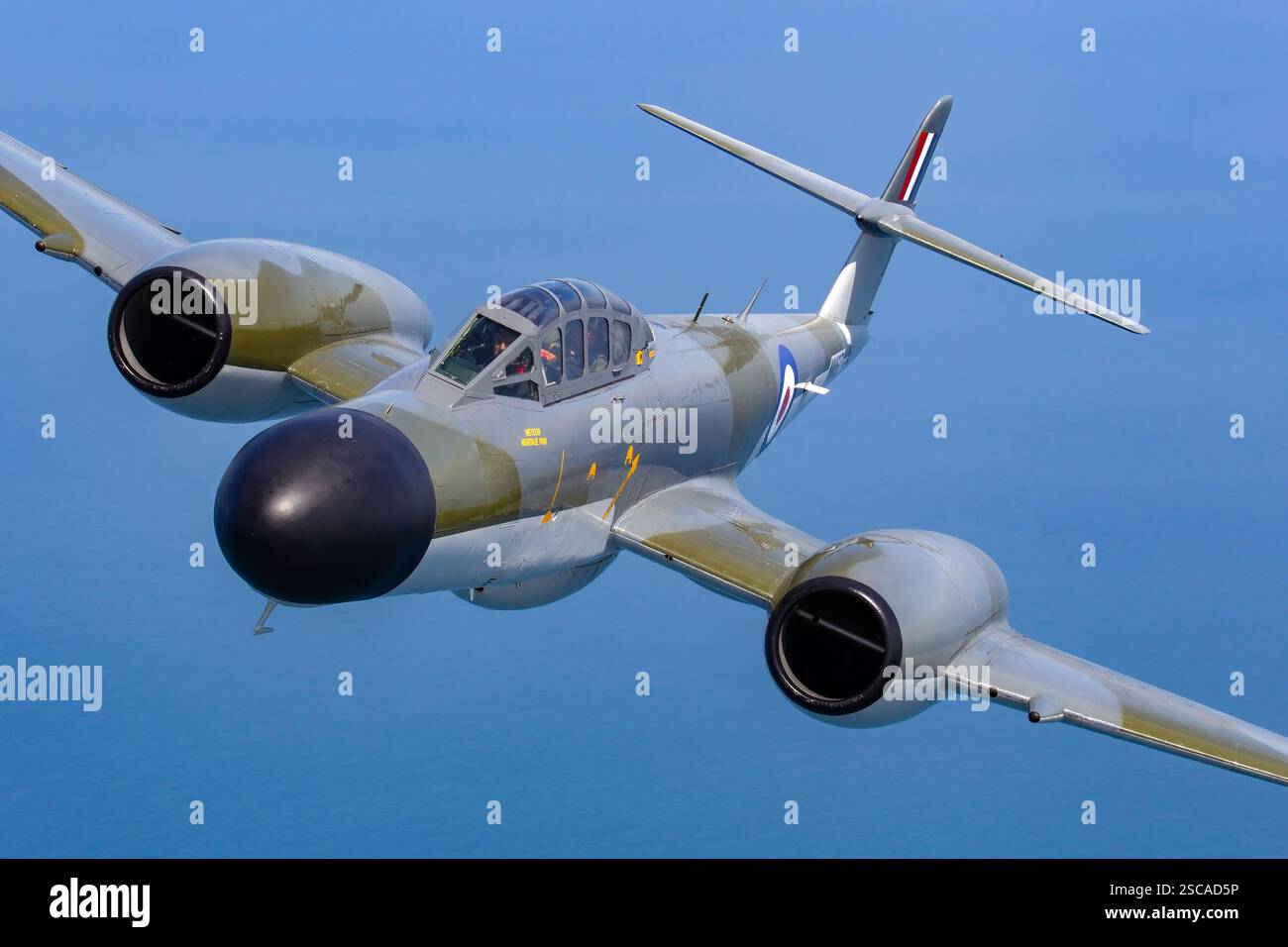 The Gloster Meteor, the first British jet fighter, flying during an air ...
