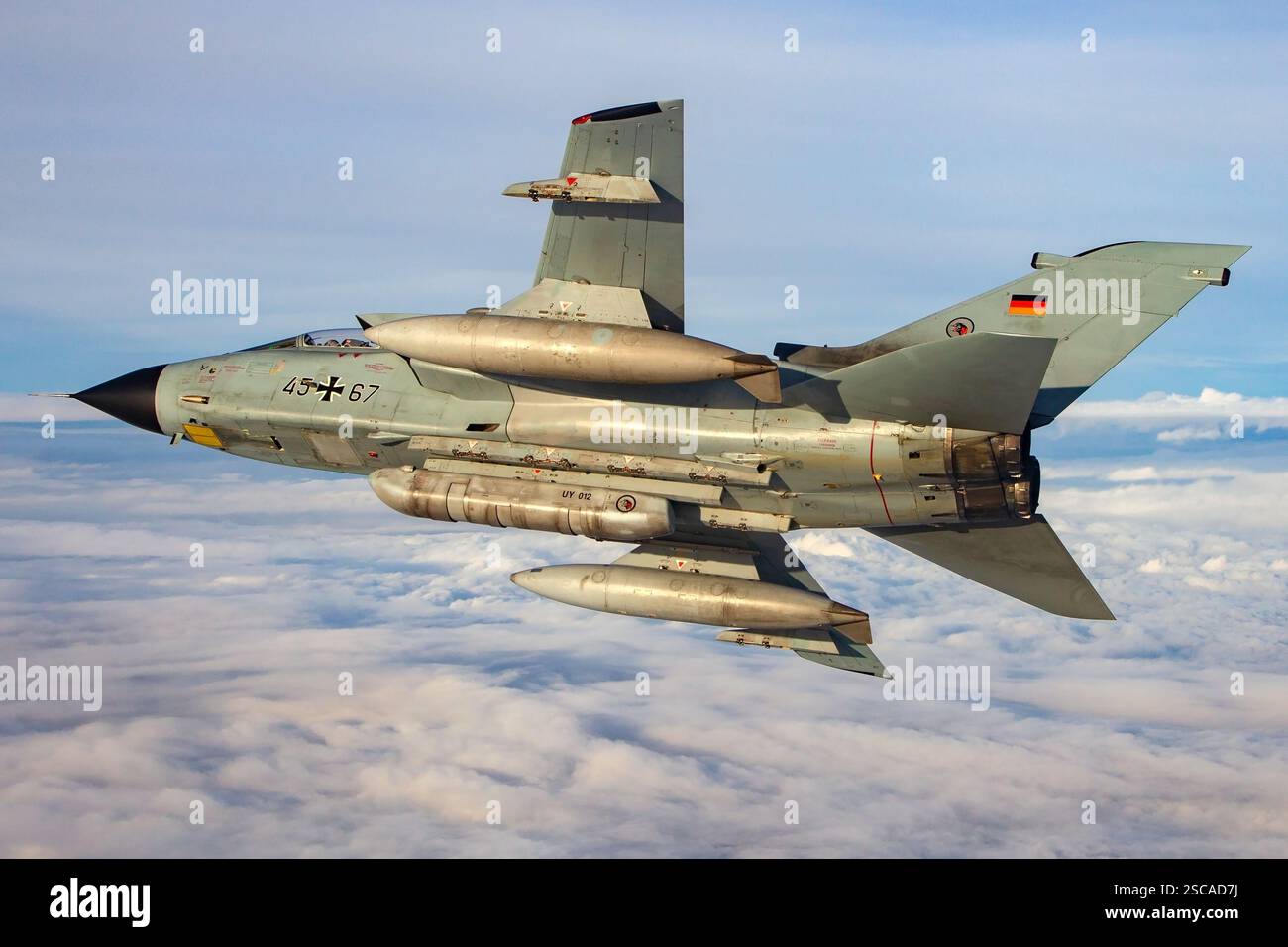 German Air Force Panavia Tornado aircraft in flight during an air-to ...