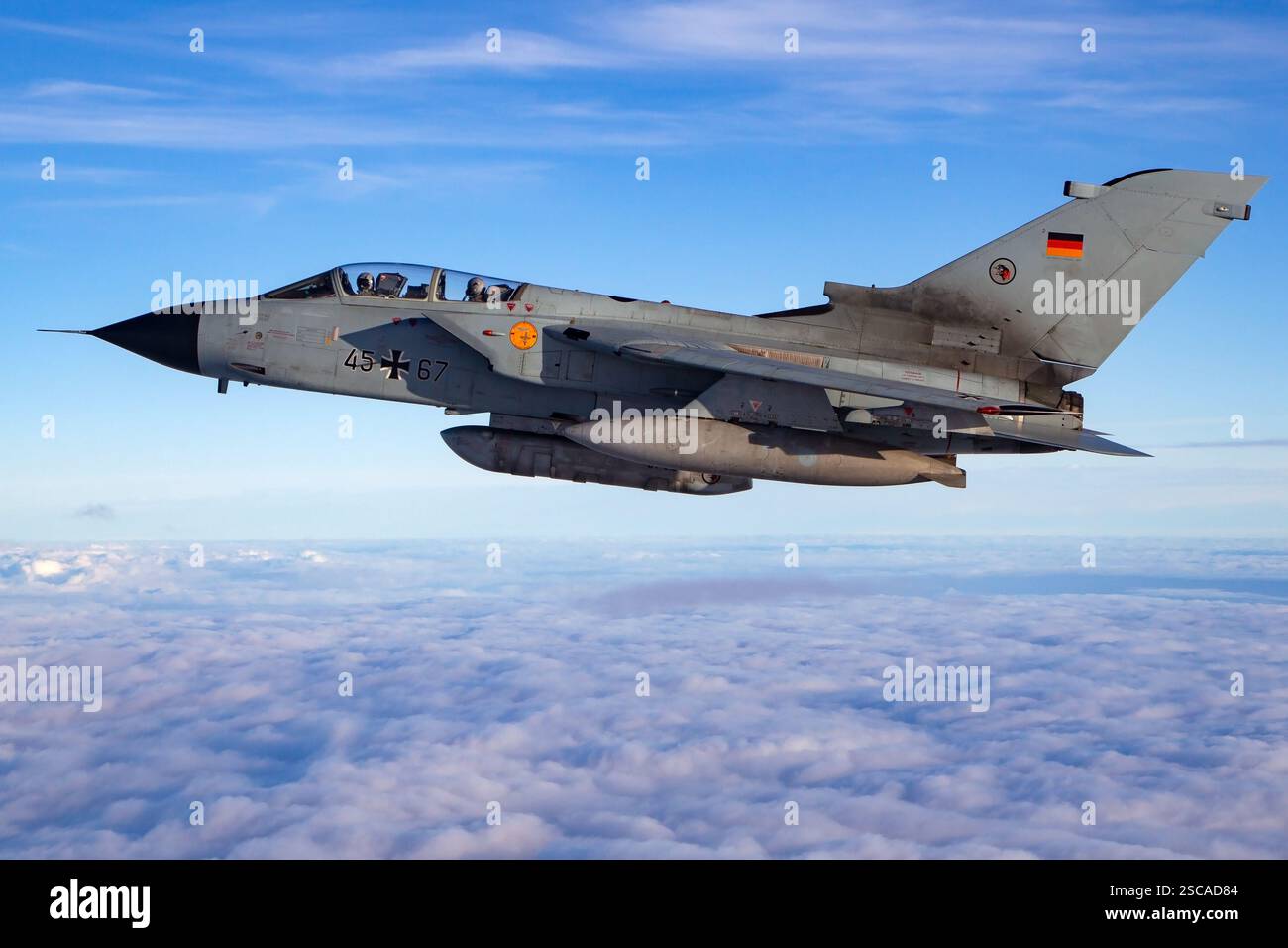 A German Air Force Panavia Tornado aircraft in an air-to-air photo ...