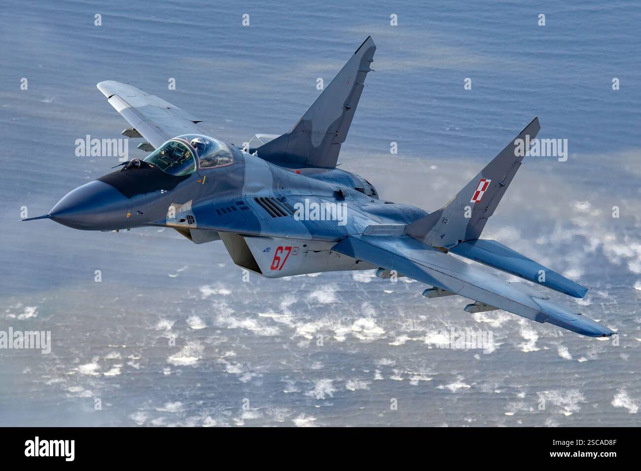 A Polish Air Force Mikoyan MiG-29 fighter jet performing an air-to-air ...