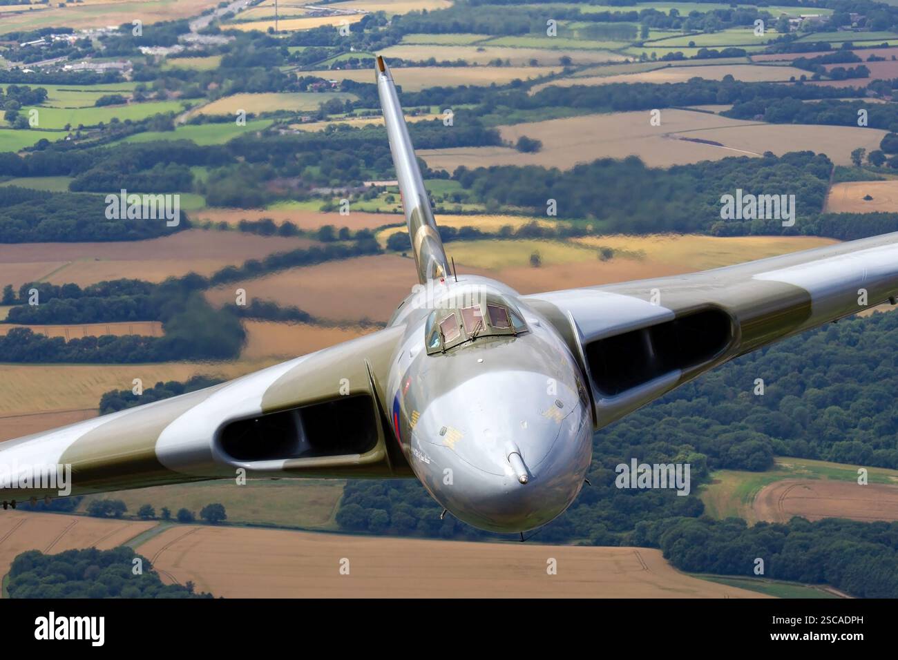 An Avro Vulcan bomber of the Royal Air Force performing an aerial ...