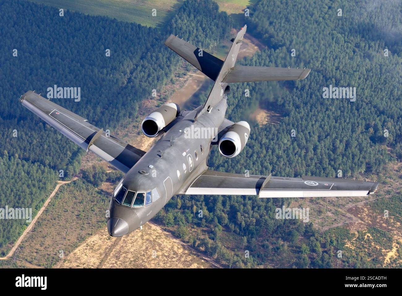Norwegian Air Force Falcon 20 aircraft in flight during an air-to-air ...
