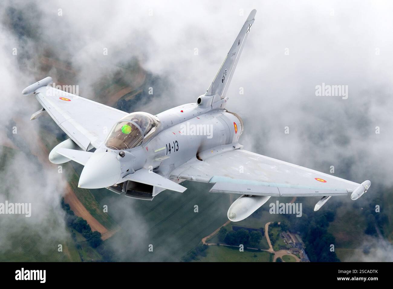 Spanish Air Force Eurofighter Typhoon in flight. The Typhoon is a multi-role fighter aircraft ...
