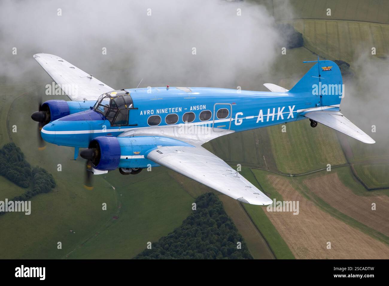Avro Anson aircraft in flight, showcasing its design as a twin-engine ...