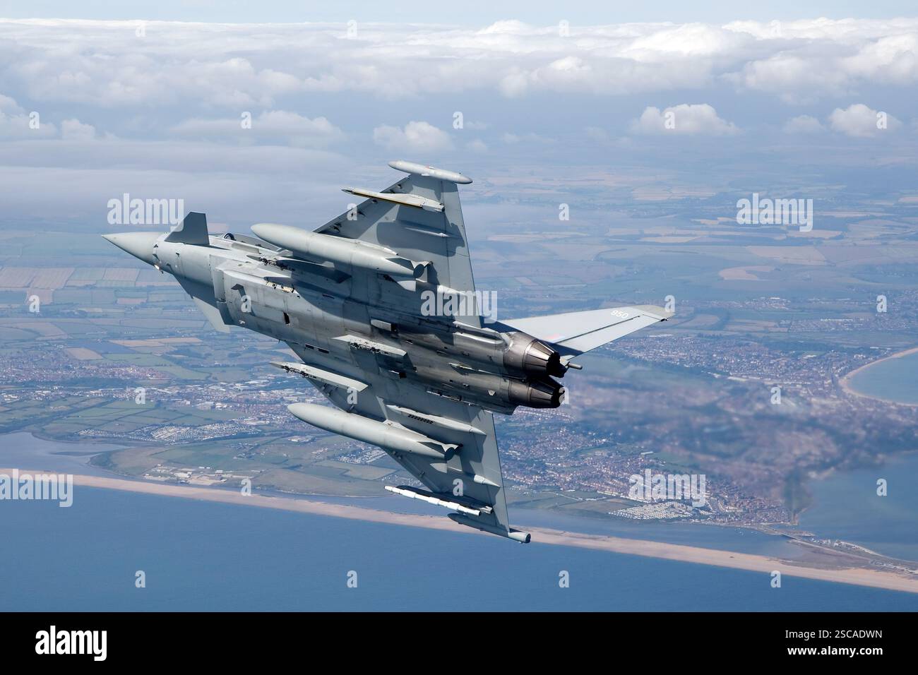 A second image of the Royal Air Force Eurofighter Typhoon in flight. This advanced, twin-engine ...