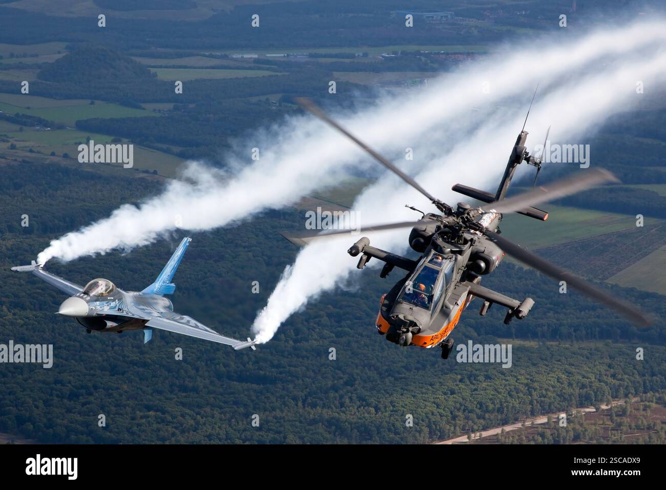 A 2-ship formation featuring a Royal Netherlands Air Force Apache AH-64 ...