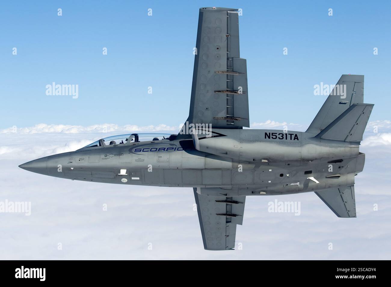Textron Scorpion executing a roll maneuver Stock Photo - Alamy