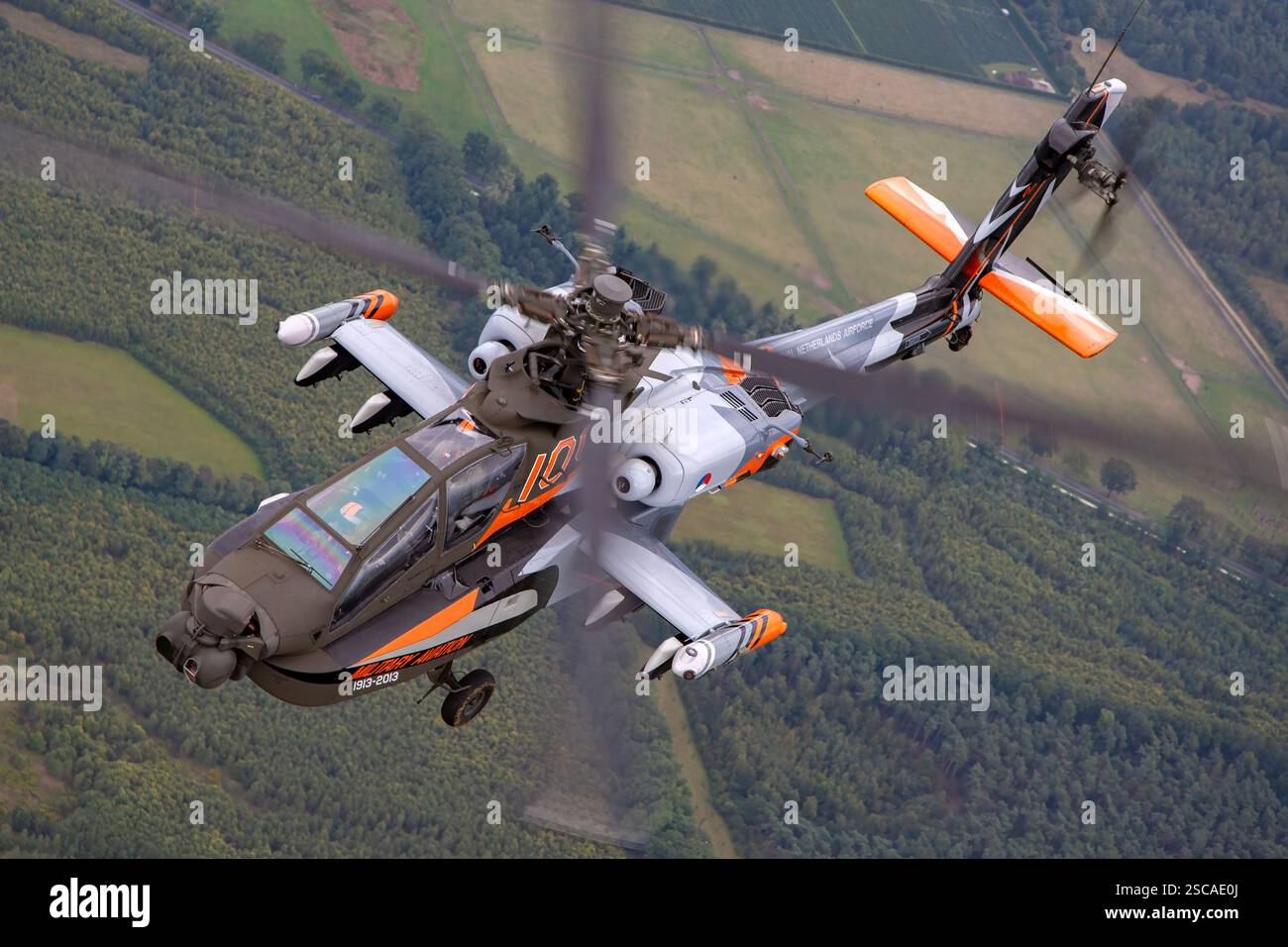 A Royal Netherlands Air Force AH-64 Apache attack helicopter in flight ...