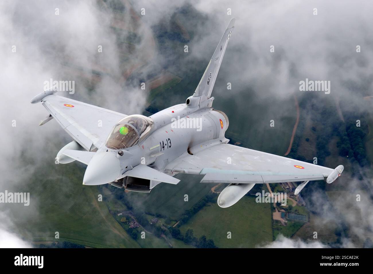 Eurofighter Typhoon of the Spanish Air Force in flight. Powered by two Eurojet EJ200 engines ...