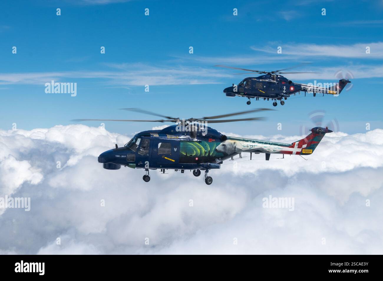 The Westland Lynx helicopter of the Danish Air Force flying in ...