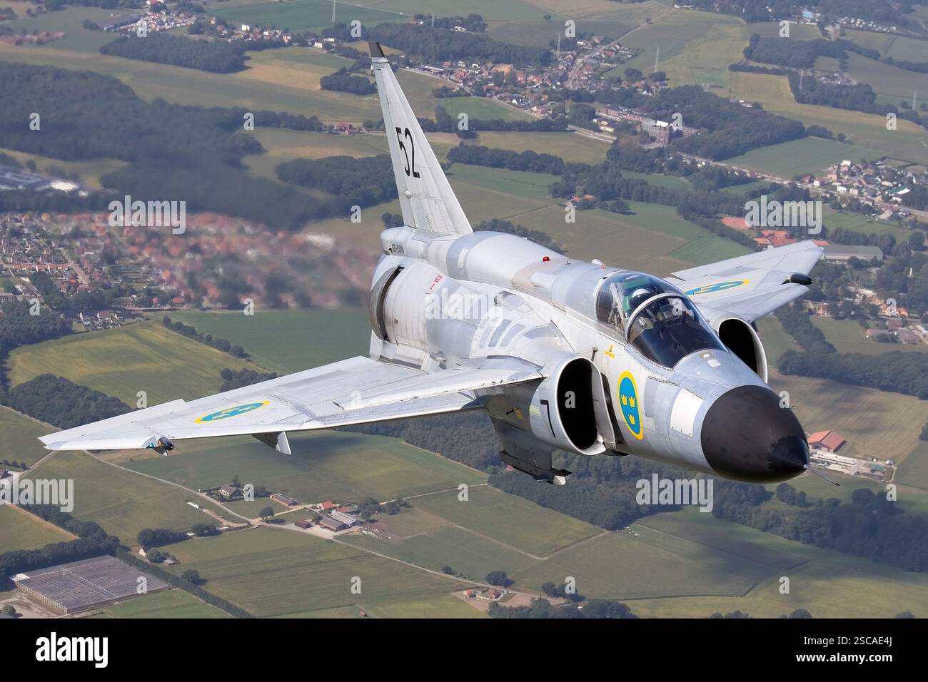 The Saab 37 Viggen, a Swedish multi-role fighter aircraft, in flight ...