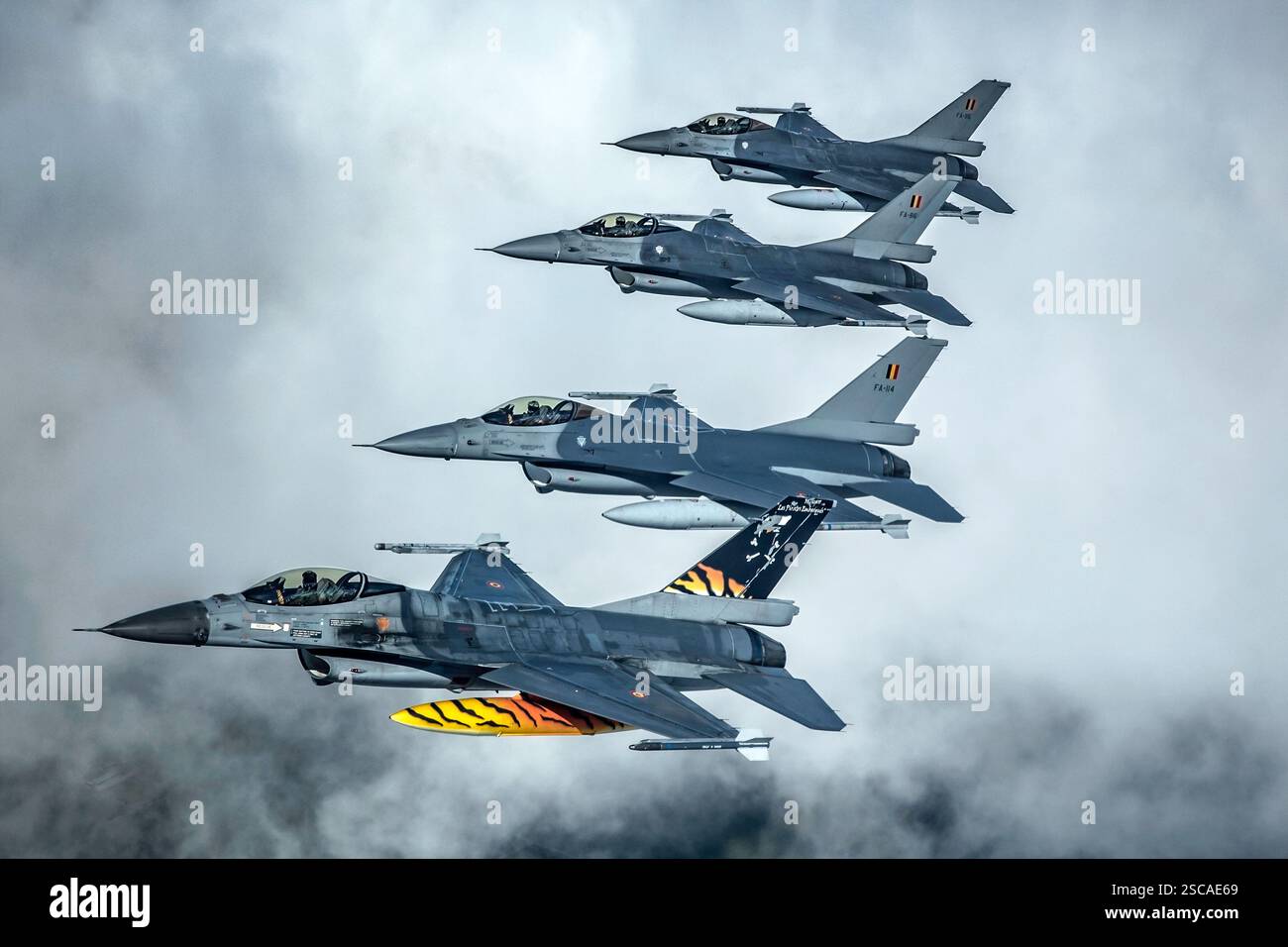 The Belgian Air Force F-16 Fighting Falcon is a multirole fighter aircraft powered by the Pratt ...