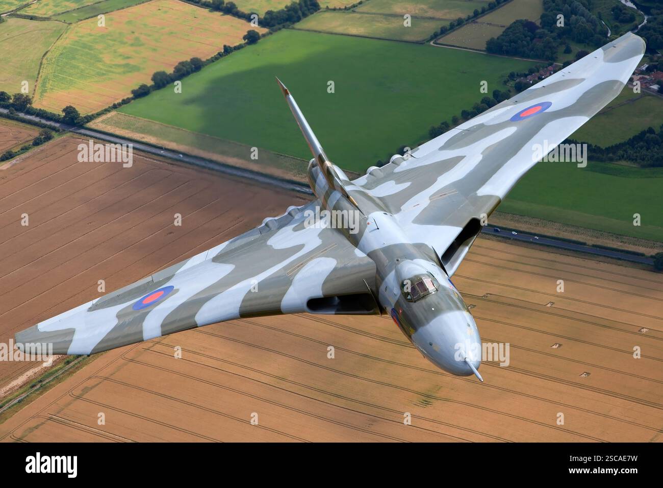 The Avro Vulcan, a British strategic bomber, in flight during an air-to ...