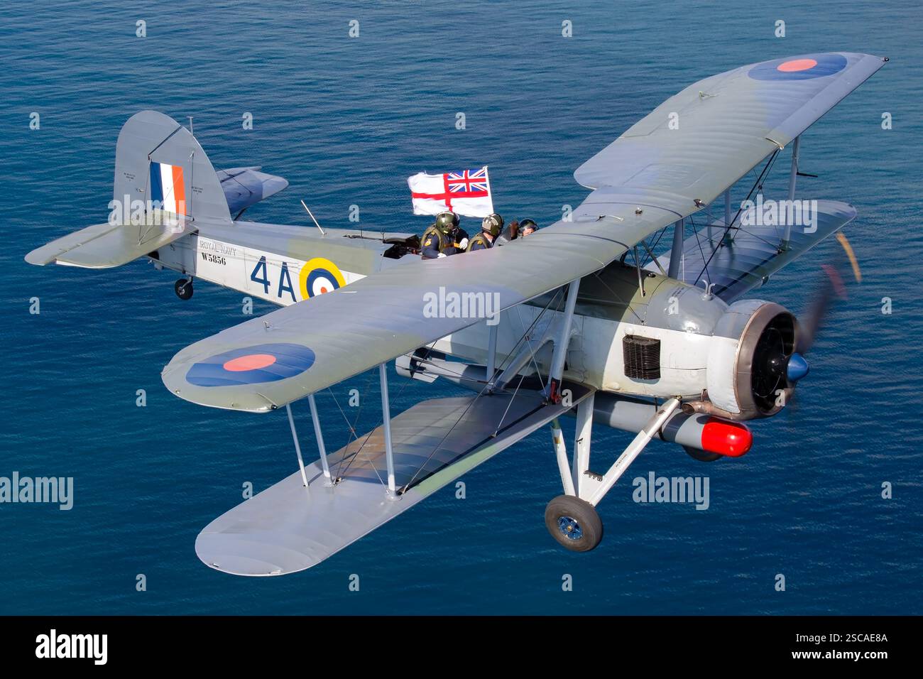 Fairey Swordfish in flight during an air-to-air photo shoot. This ...