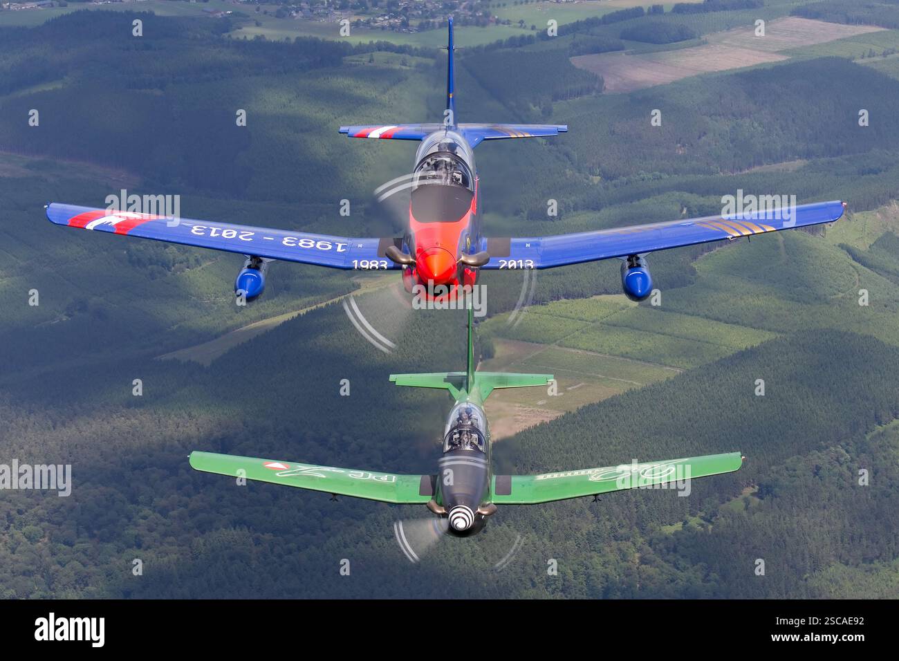 Austrian Air Force Pilatus PC-7 in flight during an air-to-air photo ...
