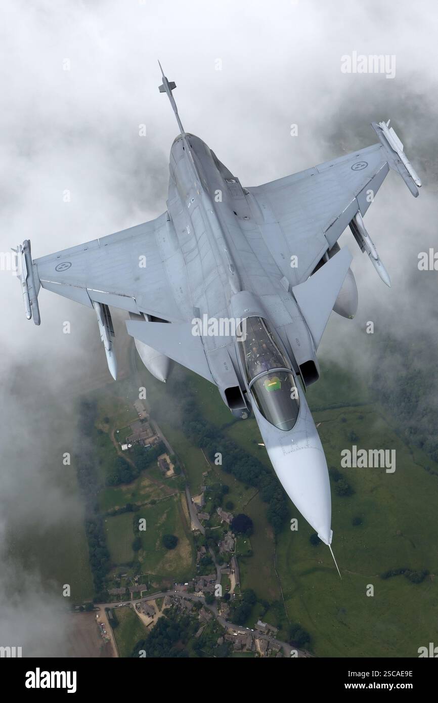 Swedish Air Force Saab JAS 39 Gripen in flight. Powered by a Volvo RM12 ...