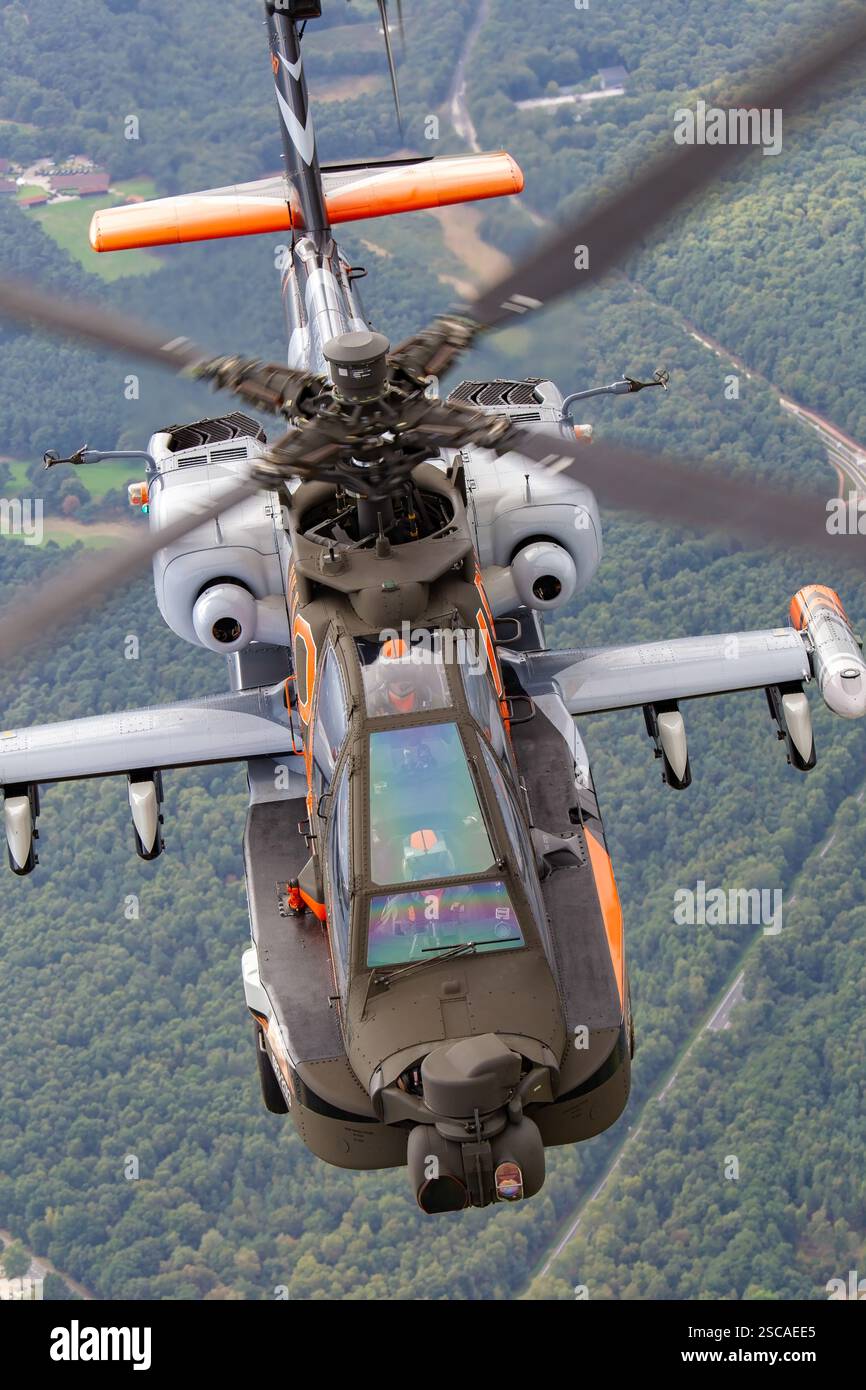 A Royal Netherlands Air Force AH-64 Apache attack helicopter in flight ...