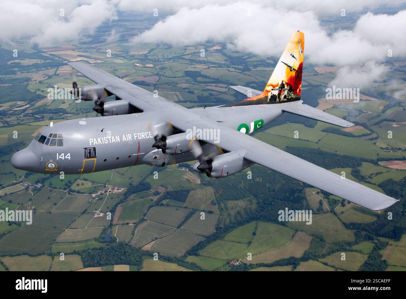 Pakistan Air Force Lockheed C-130 Hercules in flight. Powered by four ...