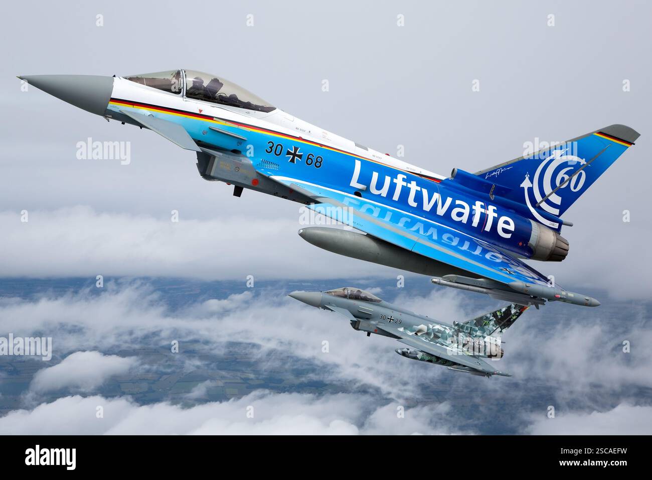German Air Force Eurofighter Typhoon in flight. Powered by two Eurojet EJ200 engines, the ...