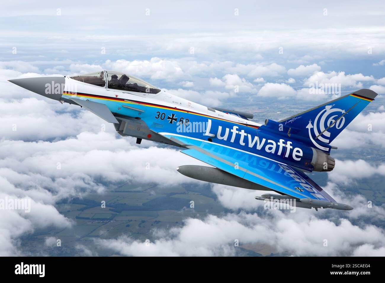 German Air Force Eurofighter Typhoon in flight. Powered by two Eurojet EJ200 engines, the ...