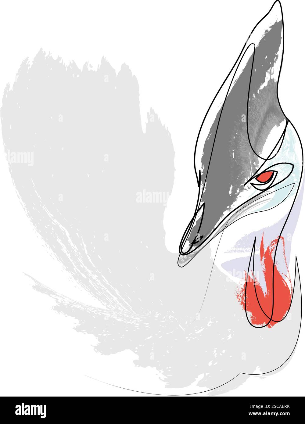 Elegant cassowary giant bird line drawing. Modern abstract watercolor ...