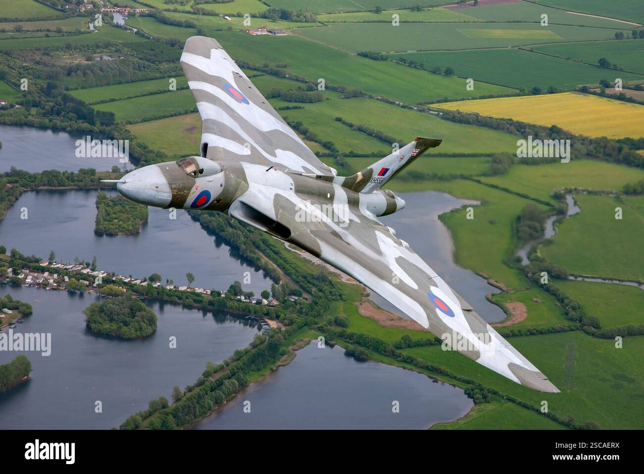 Avro Vulcan V-bomber performing a low-level pass during an air-to-air ...