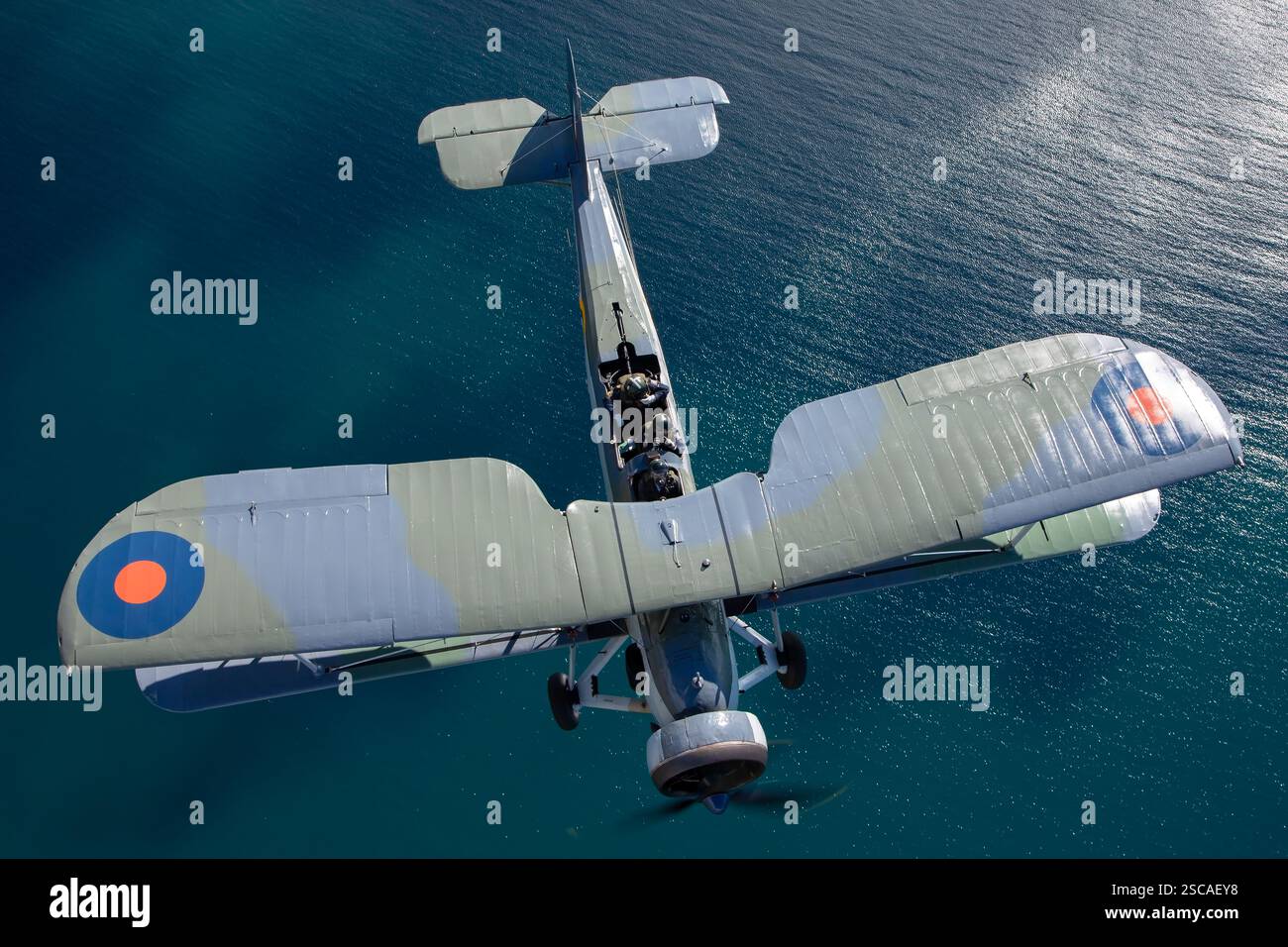 Fairey Swordfish in flight, captured during an air-to-air photo shoot ...
